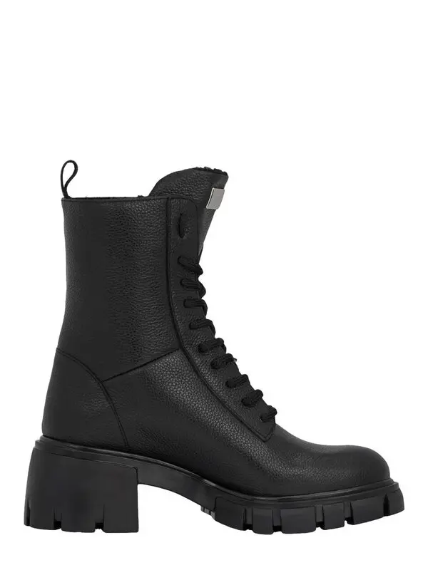 Philipp Plein Grained Leather Lace-up Combat Boots With Lug Sole - Black