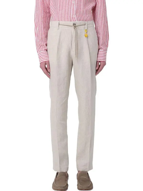 MANUEL RITZ Linen Slim Fit Trousers With Drawstring - Beige