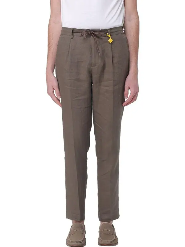 MANUEL RITZ Linen Slim Fit Trousers With Drawstring - Dove Grey