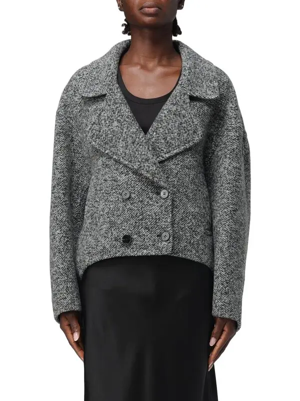 ERMANNO FIRENZE Double Breasted Textured Coat - Grey