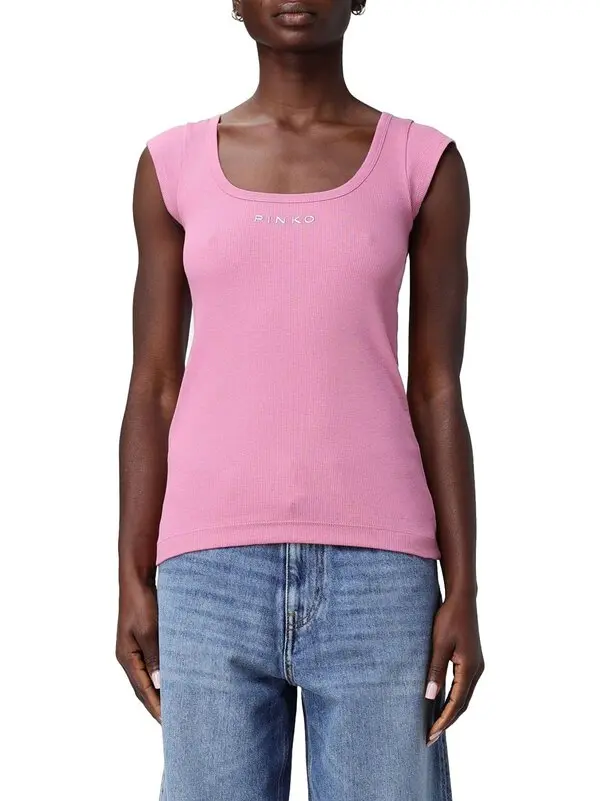 Pinko Cotton Top With Logo - Pink