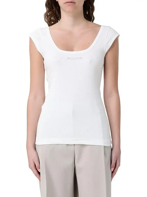 Pinko Cotton Top With Logo - White