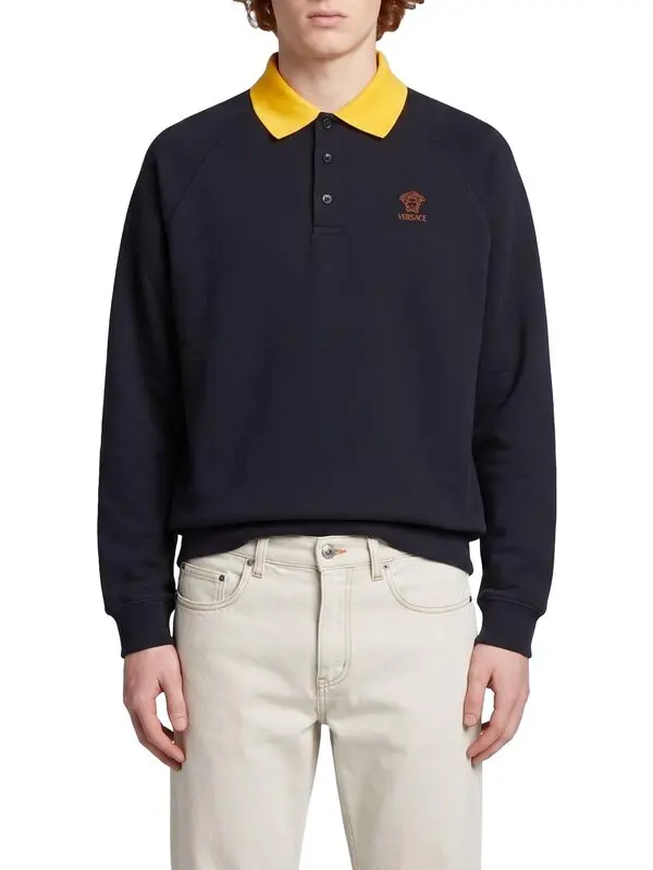 Versace Cotton Polo Shirt With Medusa Logo - Navy
