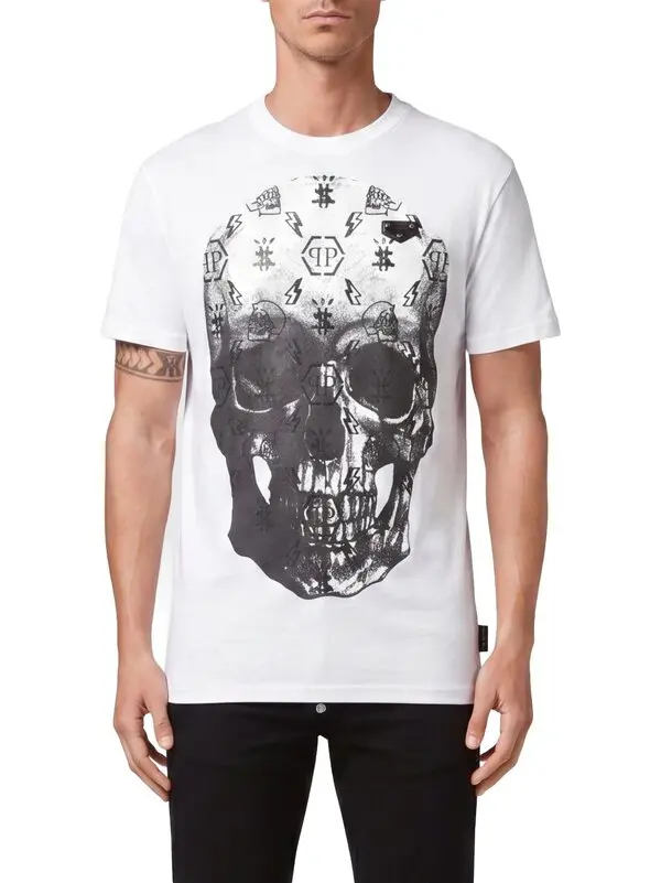 Philipp Plein Cotton T-shirt With Contrasting Back Skull And Logo Print - White 1