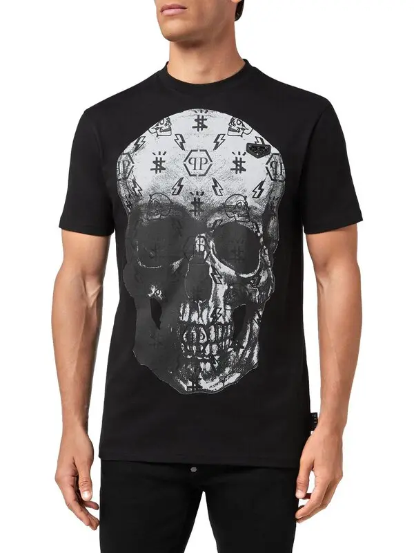 Philipp Plein Cotton T-shirt With Contrasting Back Skull And Logo Print - White 2