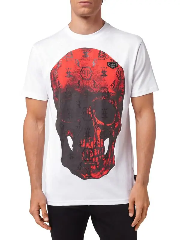 Philipp Plein Cotton T-shirt With Contrasting Back Skull And Logo Print - White