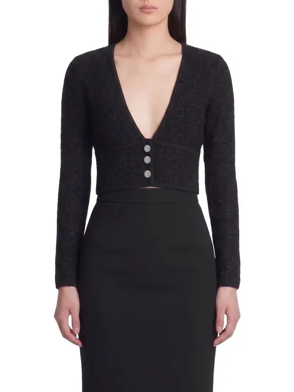 Alessandra Rich Cropped Virgin Wool Blend Top - Black