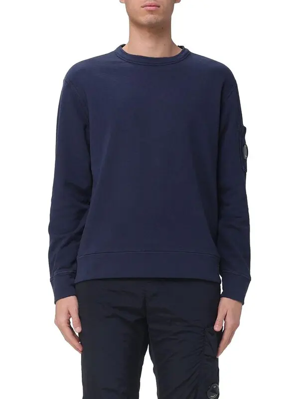 C.P. COMPANY Cotton Crewneck Sweatshirt With Logo Detail - Blue