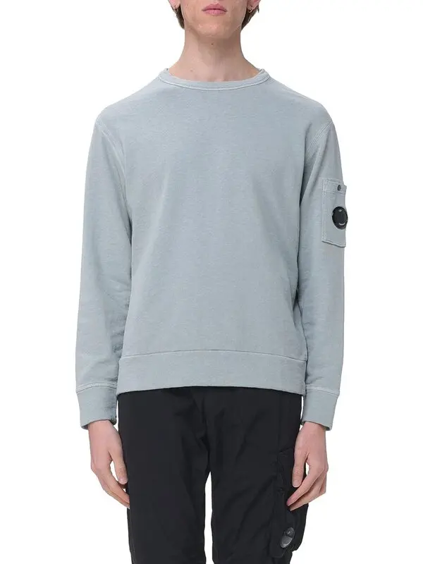 C.P. COMPANY Cotton Crewneck Sweatshirt With Logo Detail - Silver