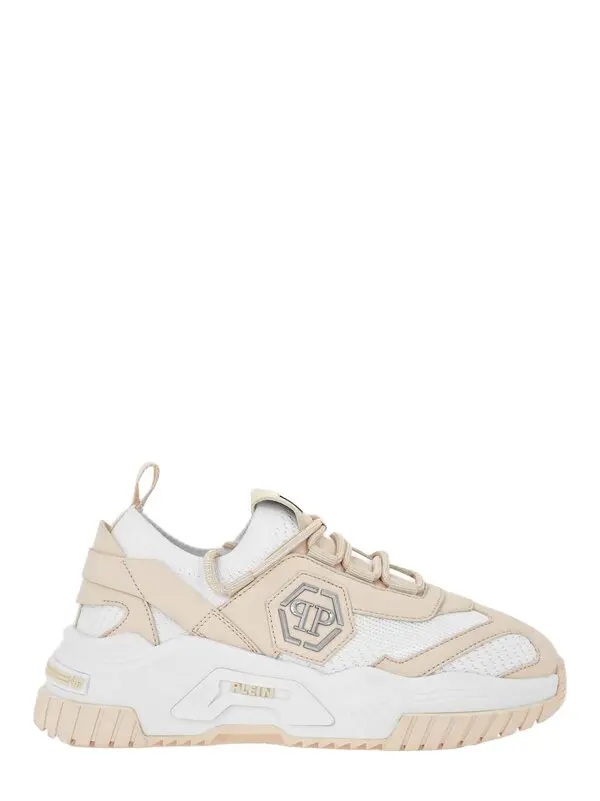 Philipp Plein Low-top Sneakers In Crochet Knit With Bi Monogram Pattern - Milk