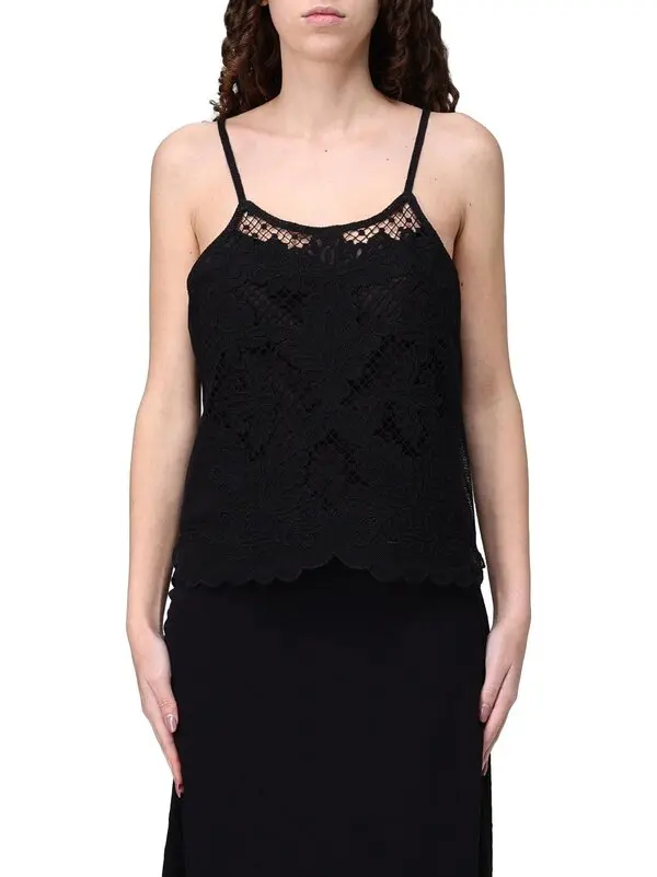 TWINSET Macramé Lace Top With Spaghetti Straps - Black
