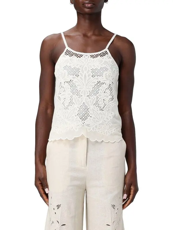 TWINSET Macramé Lace Top With Spaghetti Straps - White