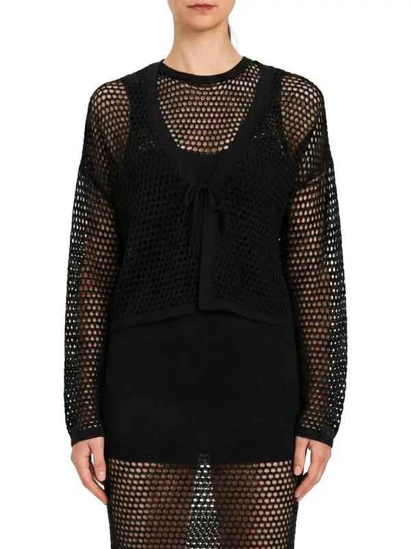 TWINSET Viscose Blend Openwork Cardigan - Black