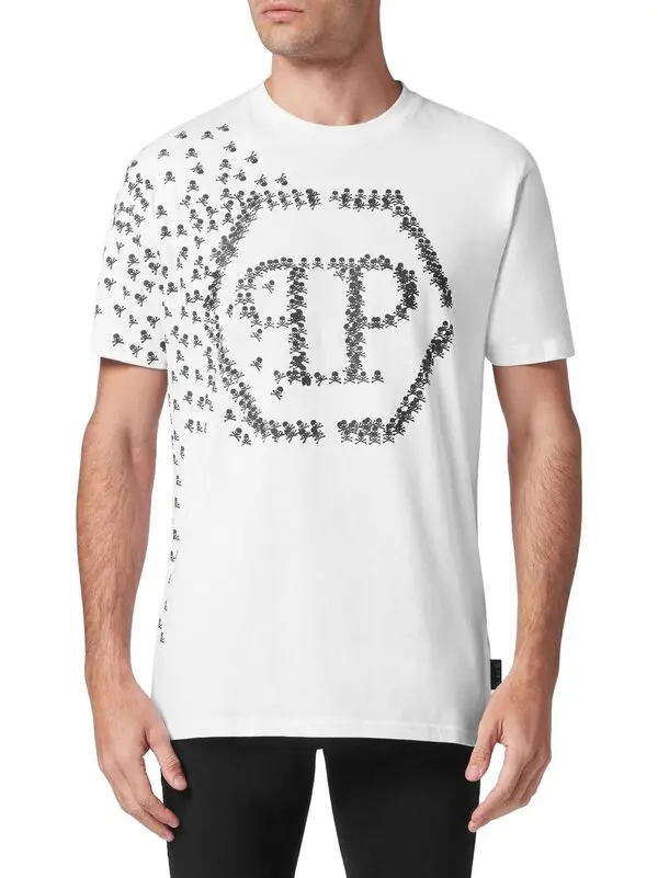 Philipp Plein Cotton T-shirt With Contrasting Hexagon Logo Print On The Chest - White