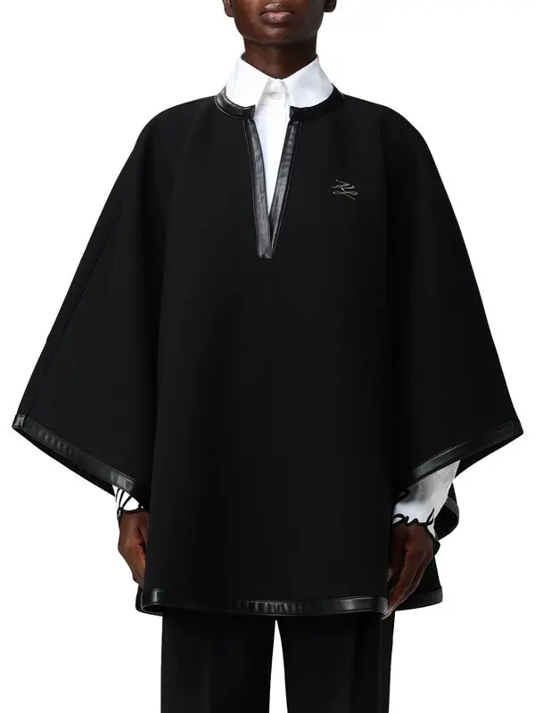 Karl Lagerfeld Cape With Leather Trim - Black