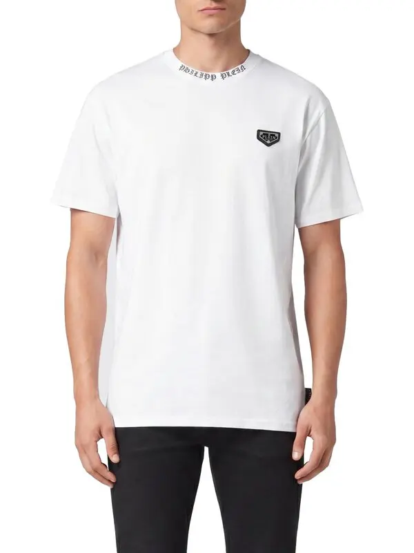 Philipp Plein Cotton T-shirt With Metal Logo Plaque Applied To The Chest - White