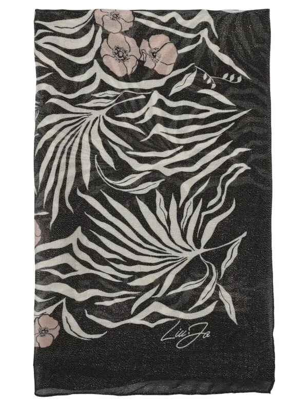 Liu Jo Viscose Blend Stole With Floral And Animal Print - Black