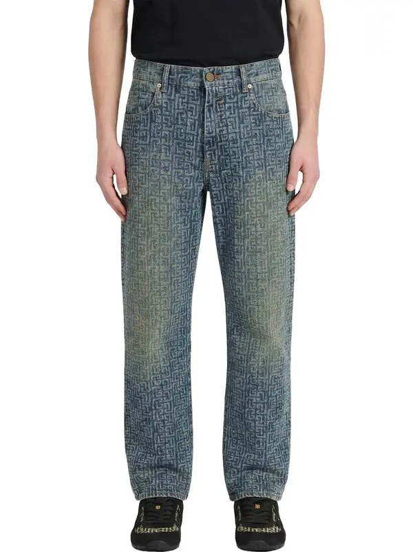 Balmain Monogrammed Faded Denim Jeans - Grey
