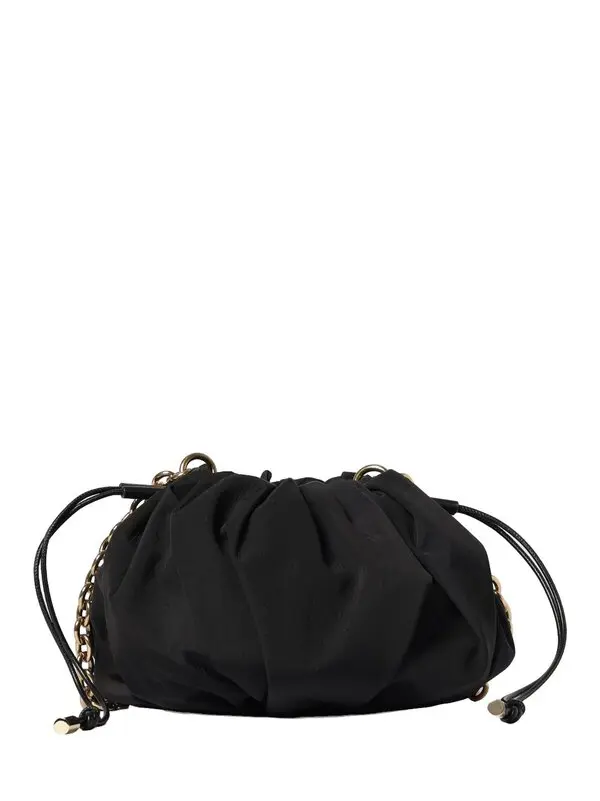 Chloé Plissé Ruched Fabric Clutch With Chain Strap - Black