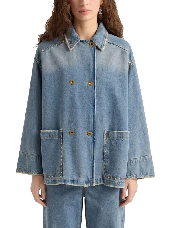 Momoni Denim Double Breasted Jacket - Blue