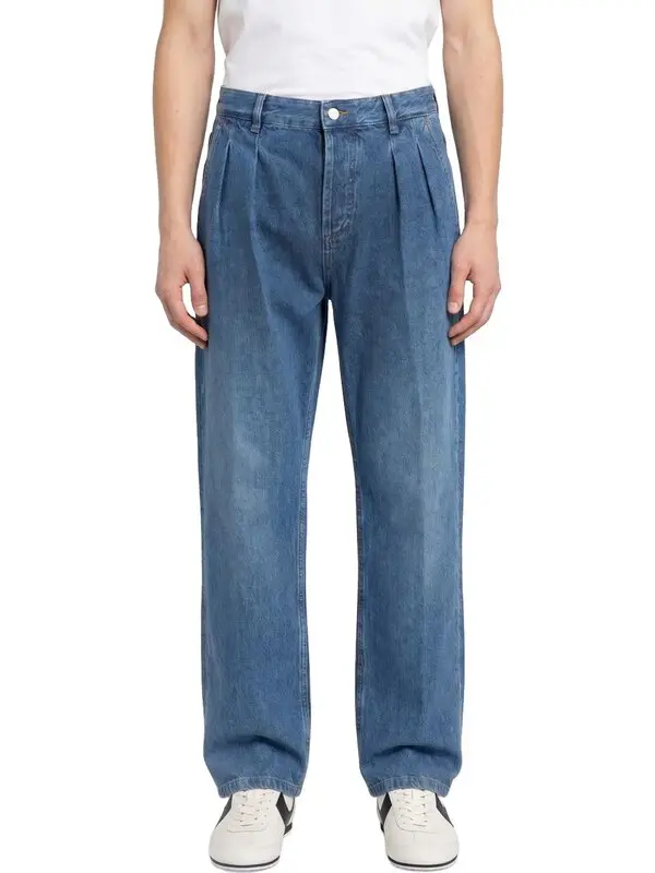 MARINE SERRE Wide Leg Cotton Denim Jeans - Gnawed Blue