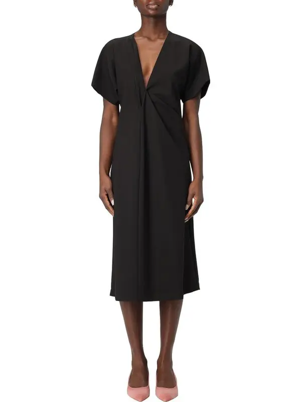 Moschino V-neck Gathered Midi Dress - Black