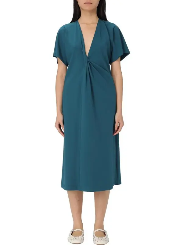 Moschino V-neck Gathered Midi Dress - Teal
