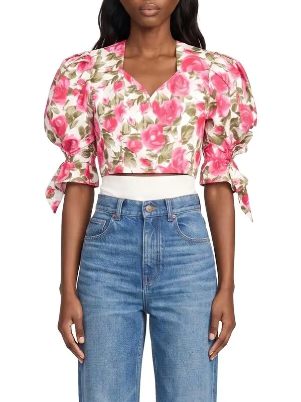 Chloé Cotton Cropped Top With Floral Print - Pink
