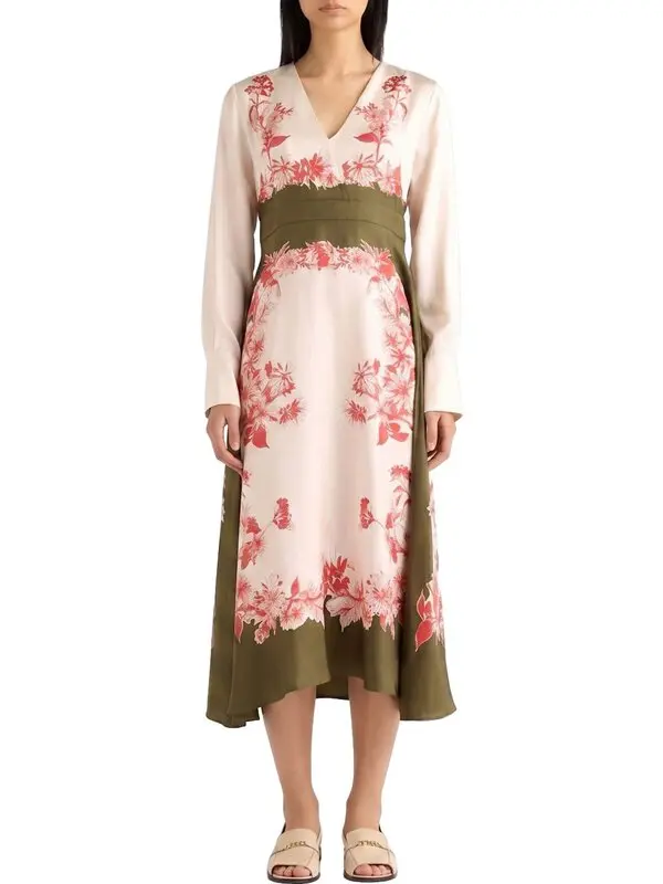 Momoni Printed Silk Midi Dress - Cream