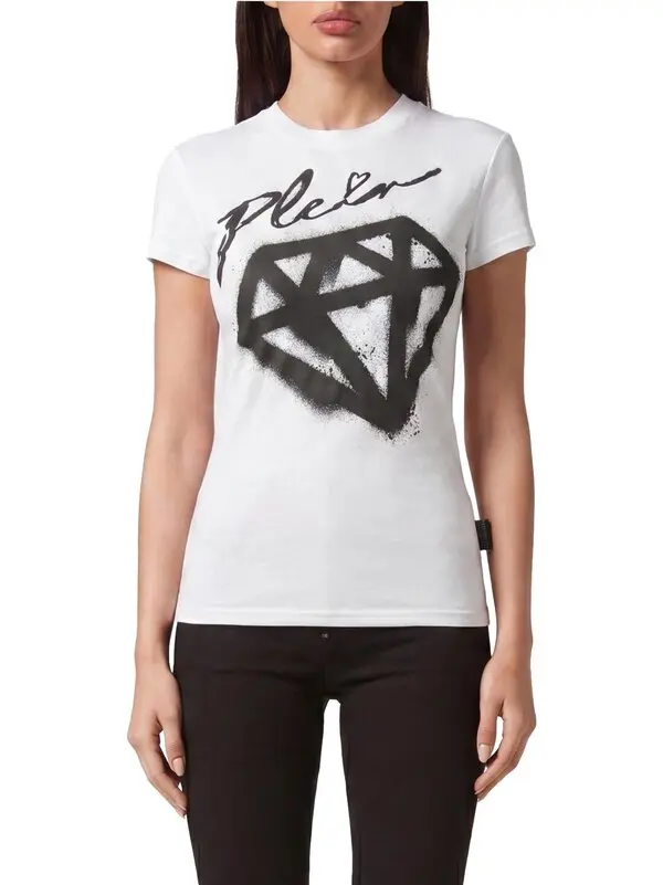 Philipp Plein Slim Fit Stretch Cotton T-shirt With Graphic Logo Print - White