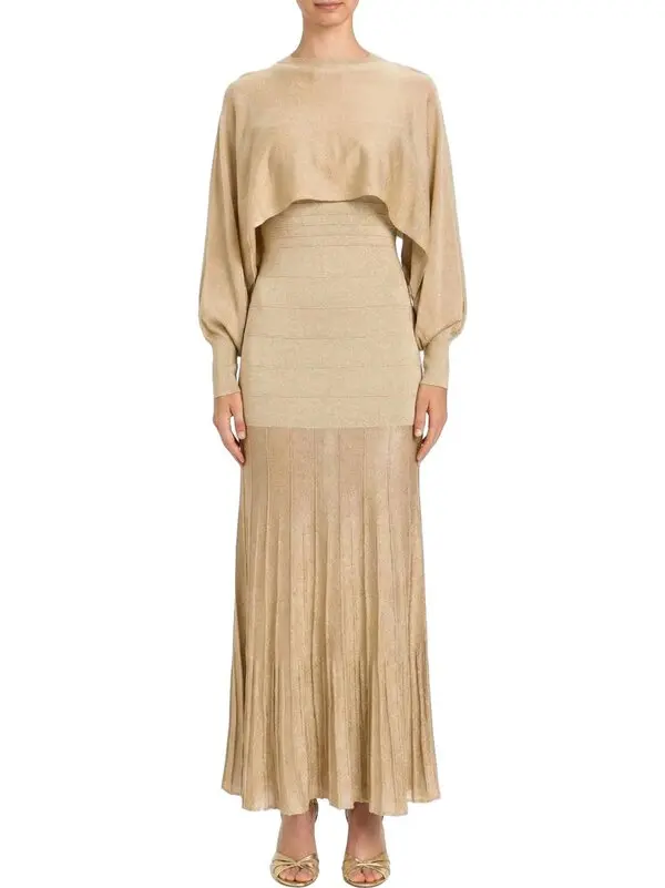 TWINSET Lurex Viscose Knit Maxi Dress - Sand