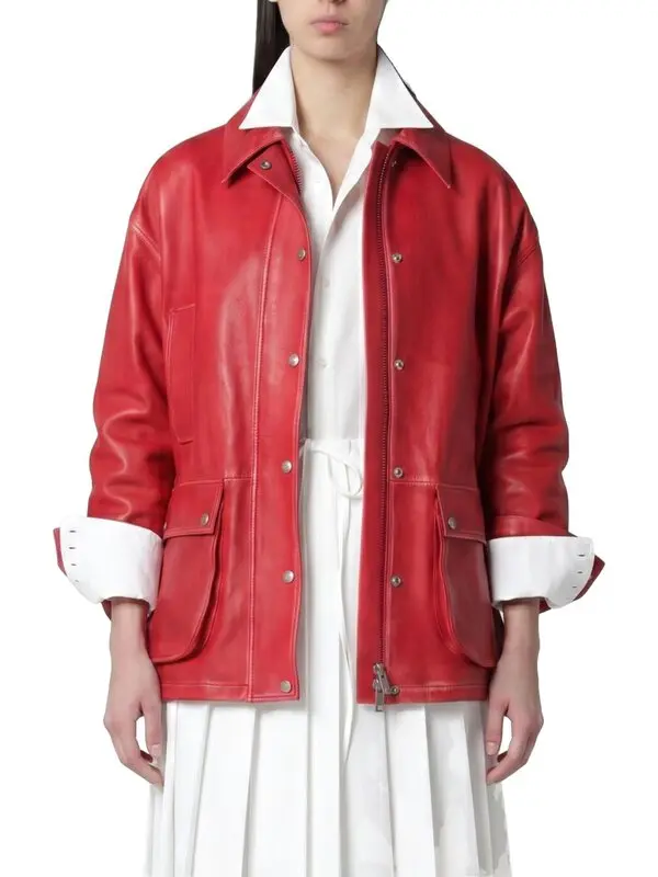 HALFBOY Leather Shirt Jacket - Red