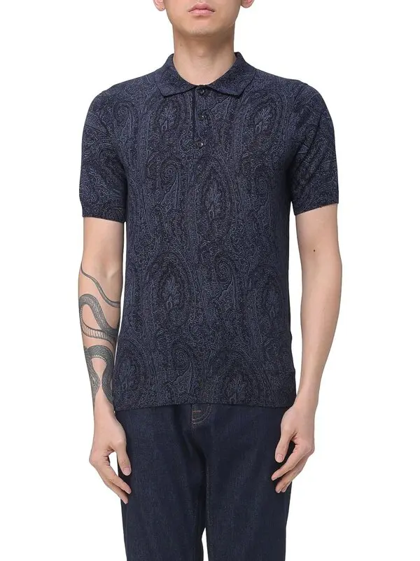 Etro Paisley Cotton Polo Shirt - Blue