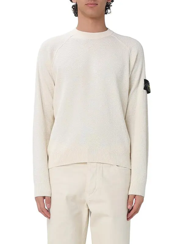 Stone Island Light Raw Hand Organic Cotton Knit Crewneck Sweater - White
