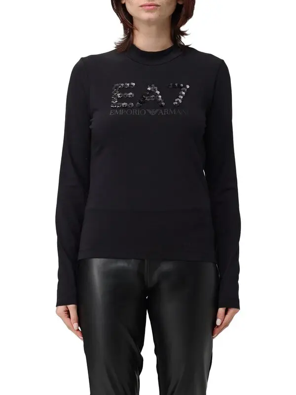 EA7 Emporio Armani Sequined Logo Long Sleeve Top - Black