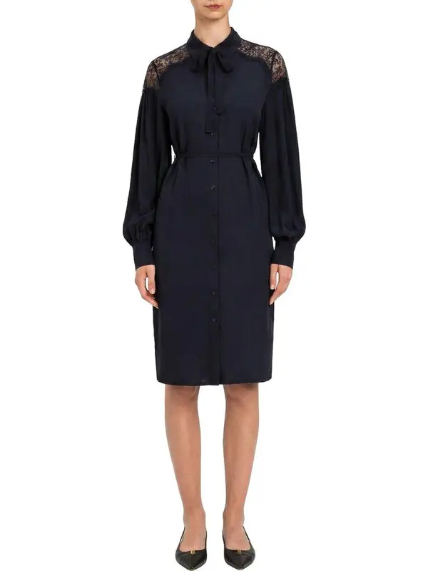 TWINSET Viscose Shirt Dress With Lace Inserts - Blue