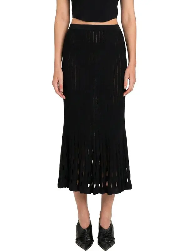 TWINSET Knit Midi Skirt With Openwork Detail - Black