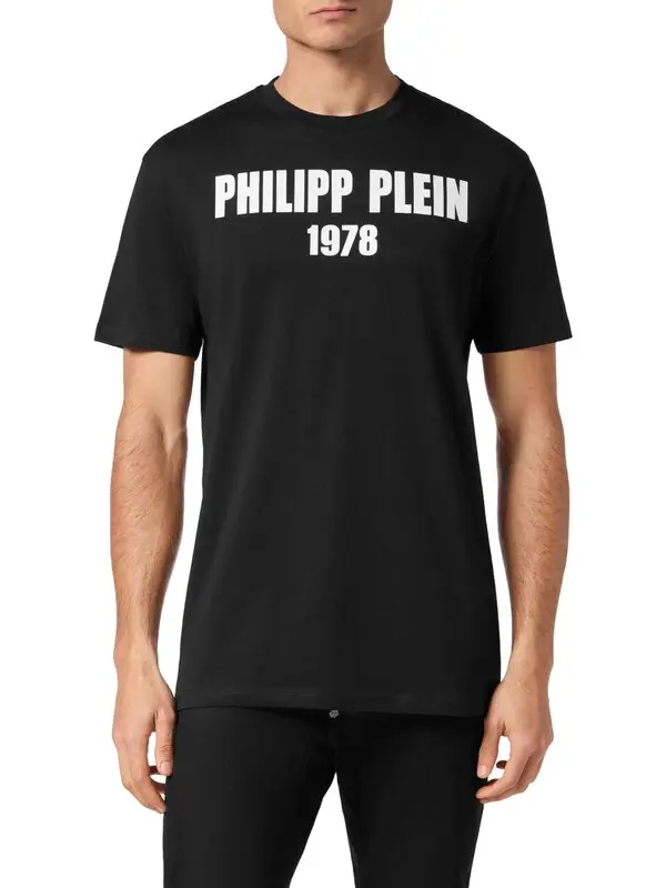 Philipp Plein Cotton T-shirt With Contrasting Logo Lettering Print On The Chest - Black