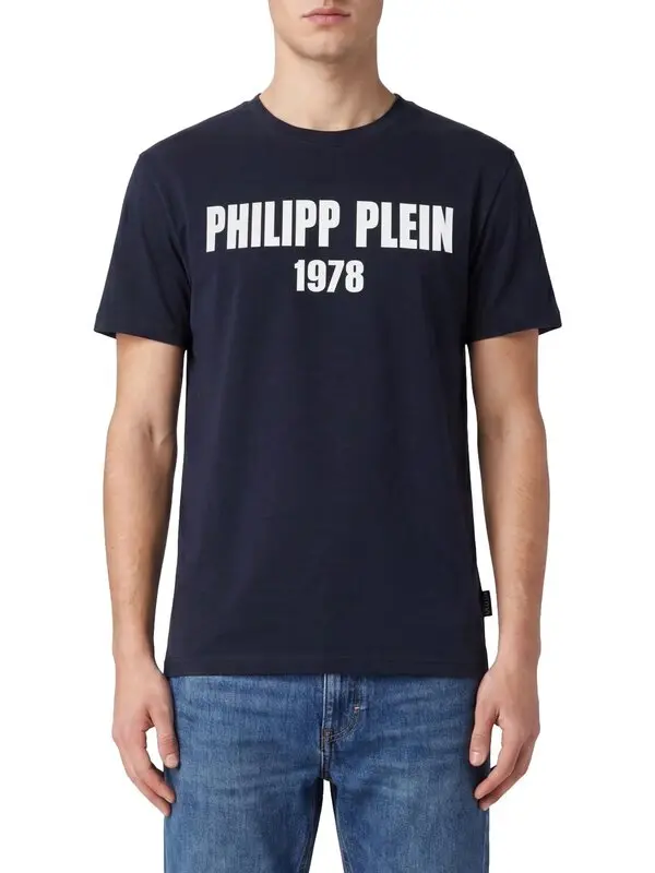 Philipp Plein Cotton T-shirt With Contrasting Logo Lettering Print On The Chest - Blue