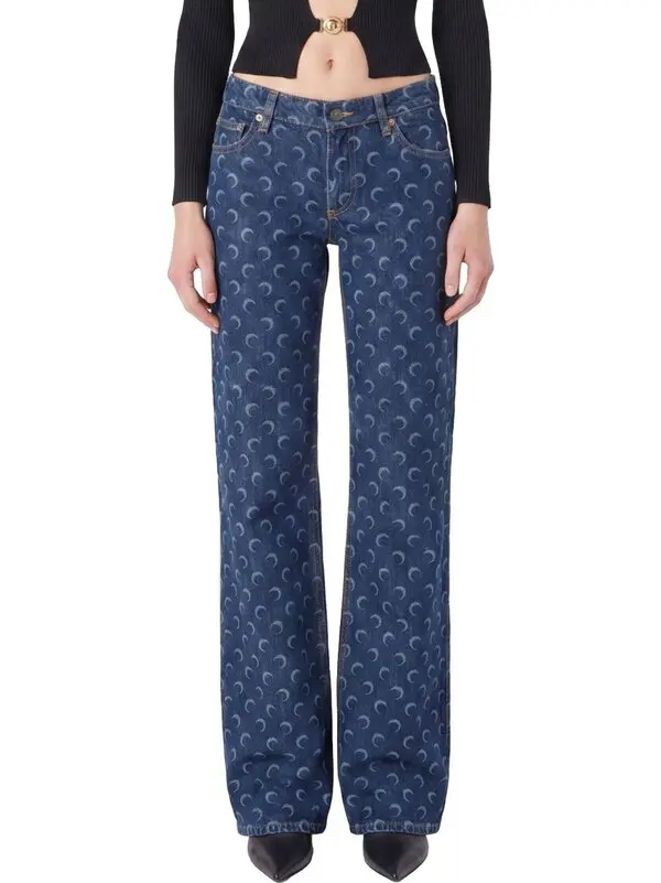 MARINE SERRE Monogram Print Denim Flared Jeans - Blue