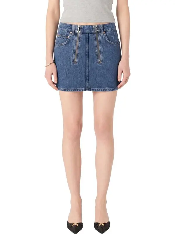 MARINE SERRE Monogram Print Denim Mini Skirt - Gnawed Blue