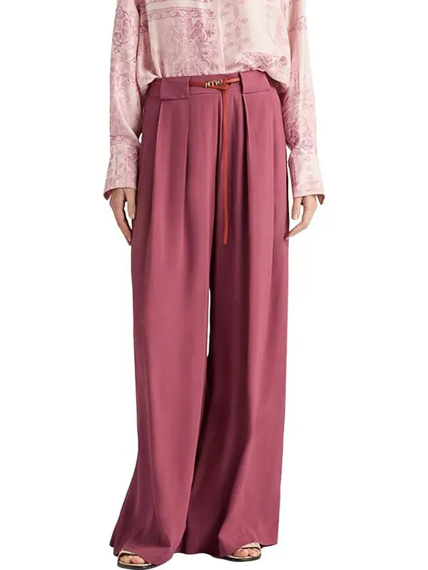 Momoni Silk Blend Wide Leg Trousers - Plum