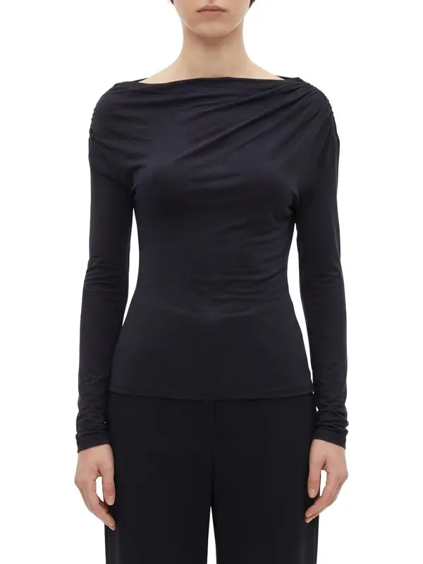 Patrizia Pepe Long Sleeve Modal Knit Top - Black