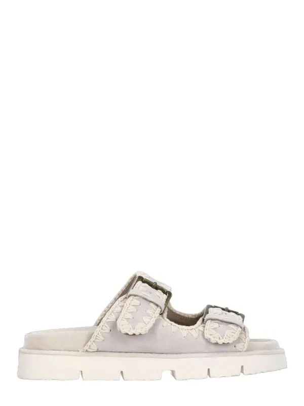 Mou Suede Sandals With Double Buckle Closure - Ivory