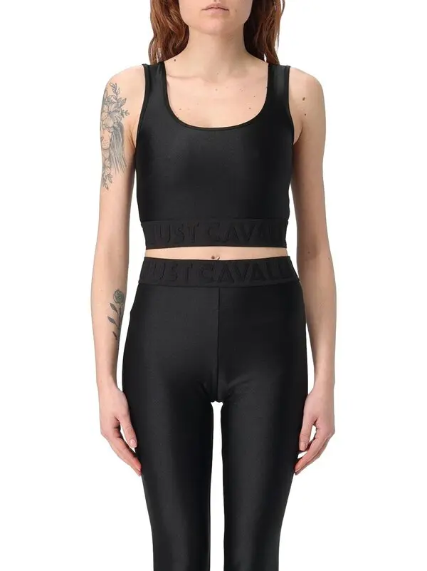 Just Cavalli Cropped Top With Logo Band - Black