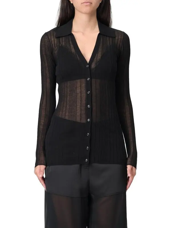 Pinko Ribbed Collared Button-up Cardigan - Black