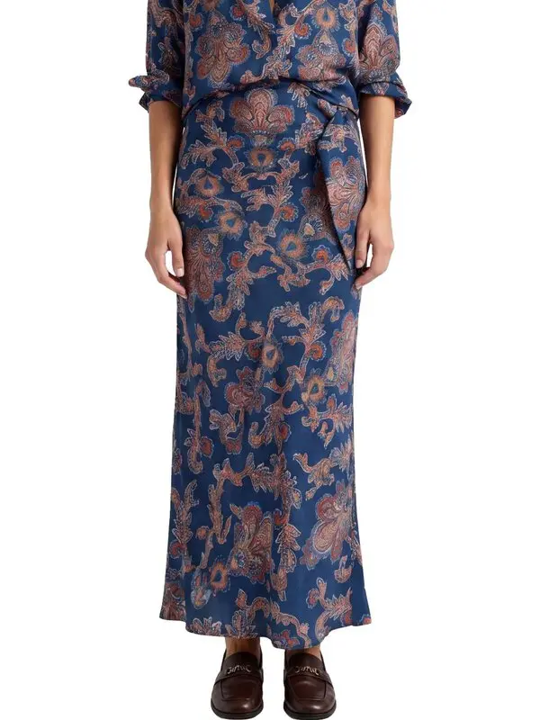 Momoni Long Silk Paisley Skirt - Blue