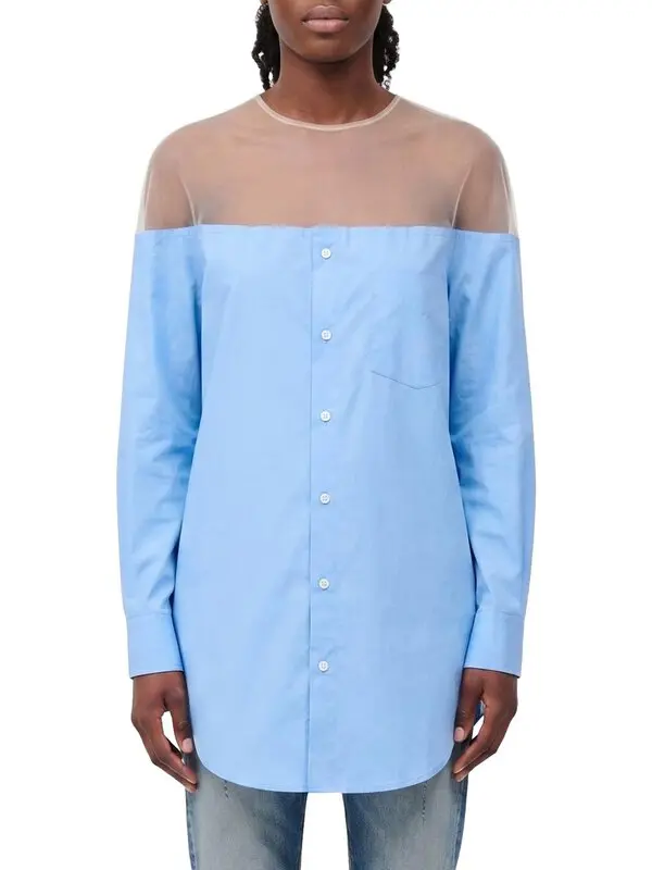 MAISON MARGIELA Sheer Panel Cotton Shirt - Gnawed Blue