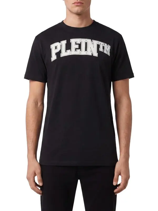 Philipp Plein Cotton T-shirt With Contrasting Lettering Logo Print On The Front - Black