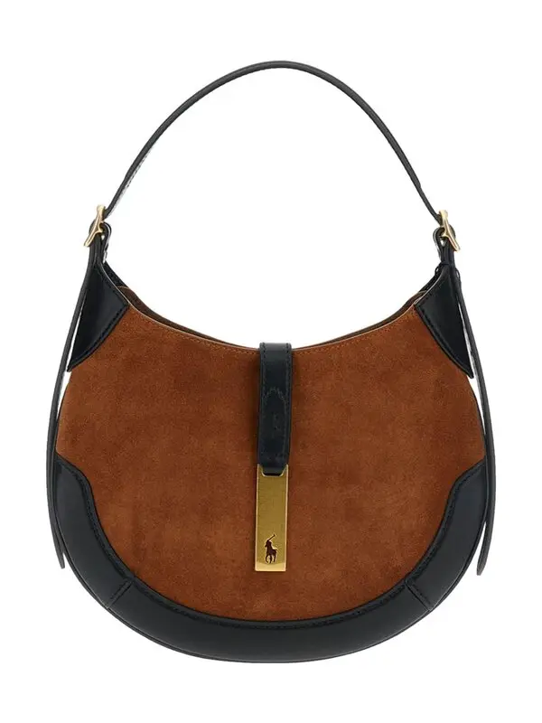 Polo Ralph Lauren Leather And Suede Shoulder Bag With Removable Strap - Brown